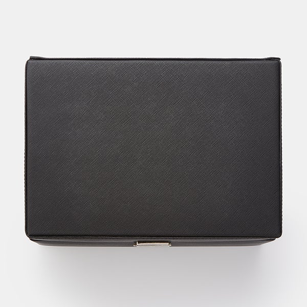 Engraved Vegan Leather Large Jewelry Box in Black
