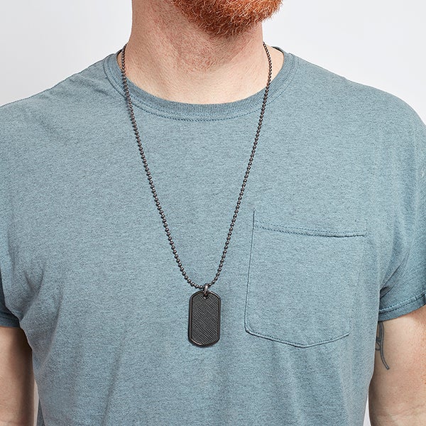 Black Textured Engraved Double Dog Tag Necklace