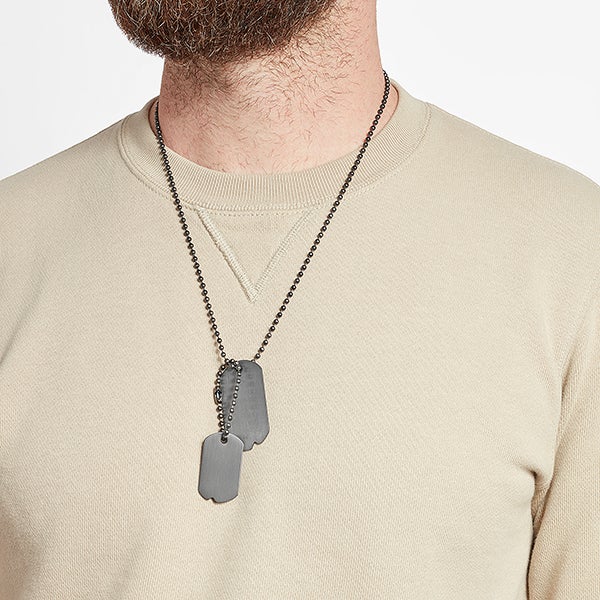 Brushed Gunmetal Engraved Double Dog Tag Necklace