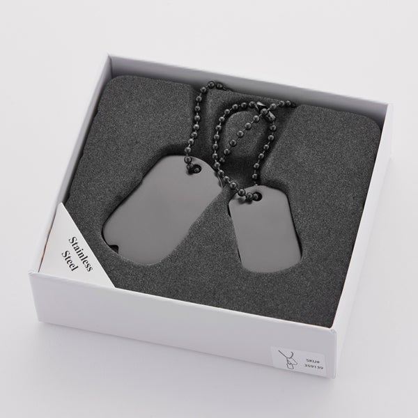 Brushed Gunmetal Engraved Dog Tag Necklace - Vertical