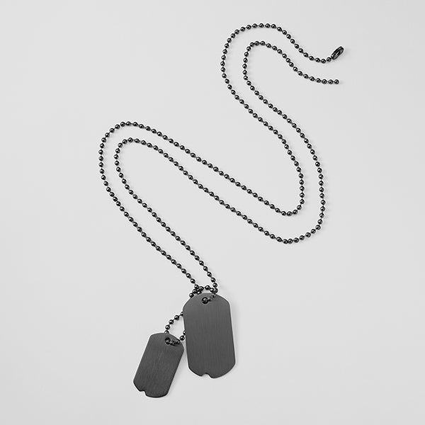 Brushed Gunmetal Engraved Double Dog Tag Necklace