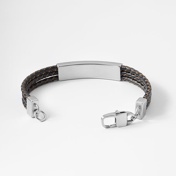 Engraved Triple Brown Leather ID Bracelet