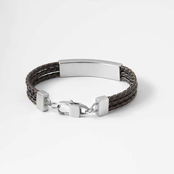 Engraved Triple Brown Leather ID Bracelet