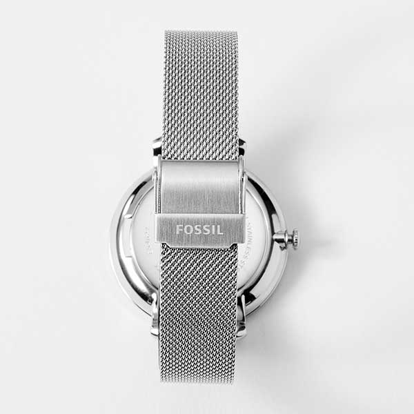 Jaqueline Engraved Fossil Watch - Silver Mesh