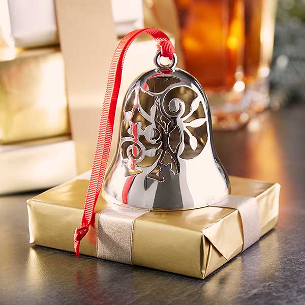 Engraved Silver Scroll Bell Ornament