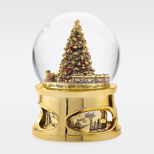 Engraved Large Golden Musical Tree Snow Globe