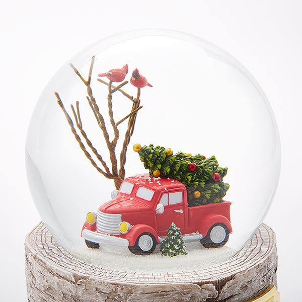Engraved Red Vintage Truck Snow Globe