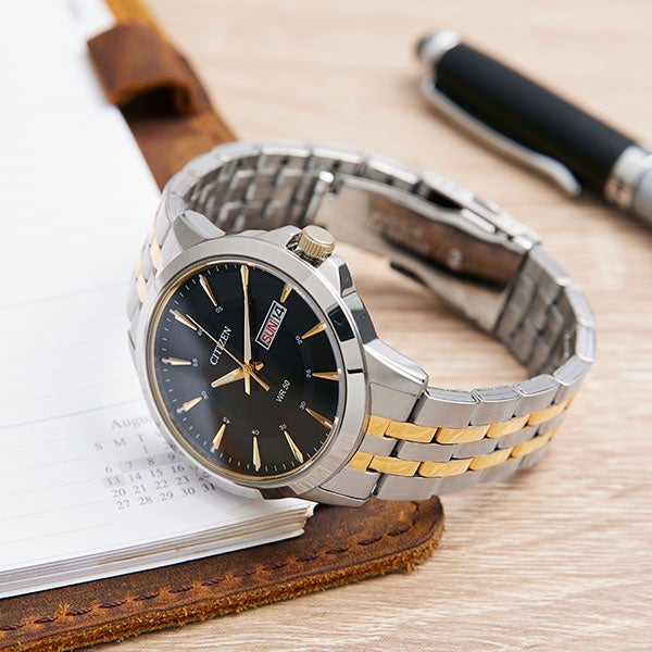 Engraved Citizen Milestone Two-Tone Steel & Gold Quartz Watch