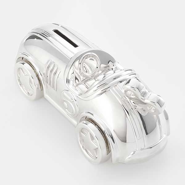 Engraved Reed & Barton Race Car Coin Bank
