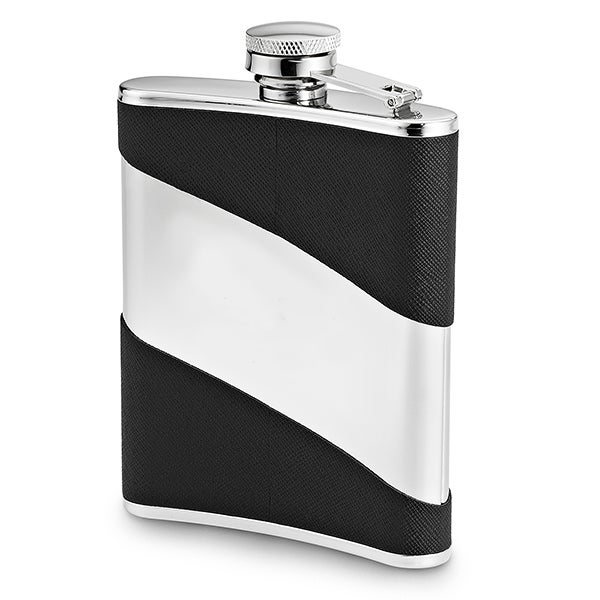 Engraved Monogram Diagonal Stripe Flask