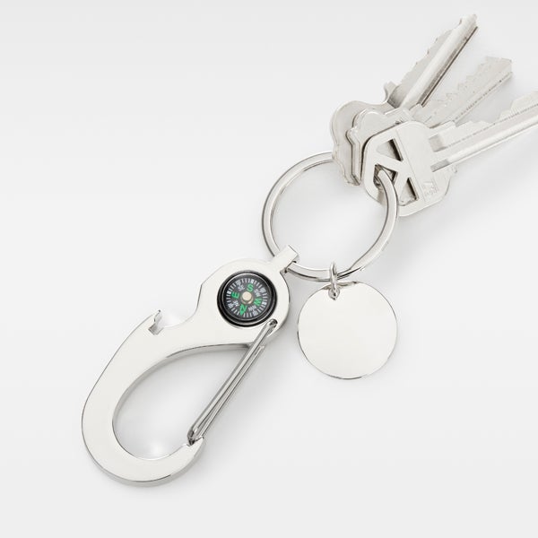 Engraved Compass Clip Keychain