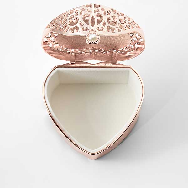 Engraved Rose Gold Scroll Heart Keepsake Box