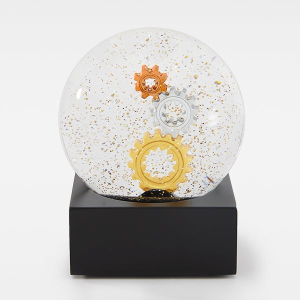 Engraved Gears of Progress Snow Globe