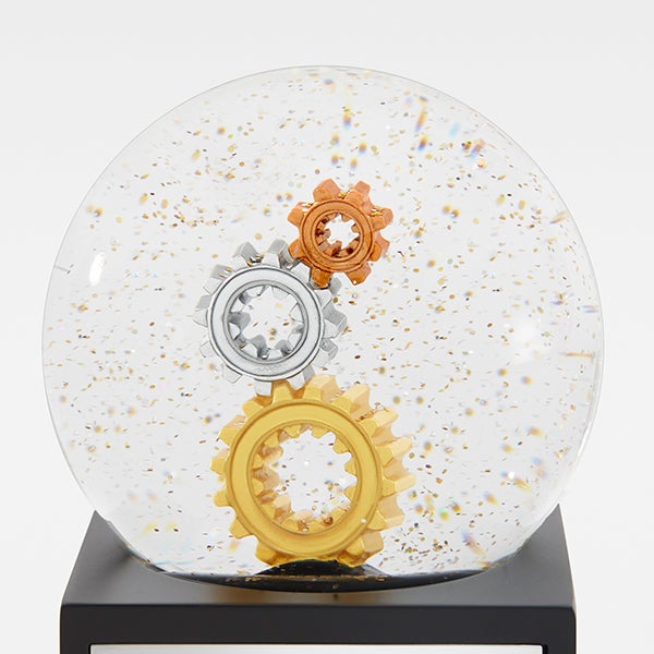 Engraved Gears of Progress Snow Globe