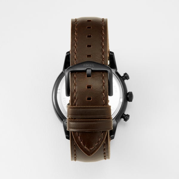 Engraved Fossil Townsman Brown Leather Watch