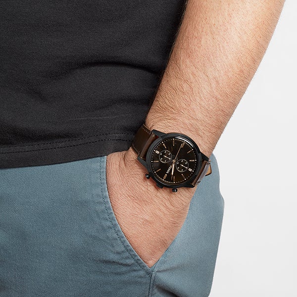 Engraved Fossil Townsman Brown Leather Watch