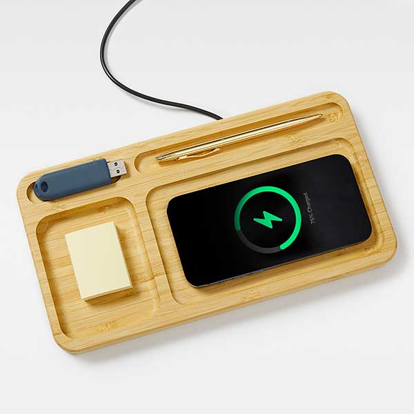 Engraved Bamboo Charging Valet Tray