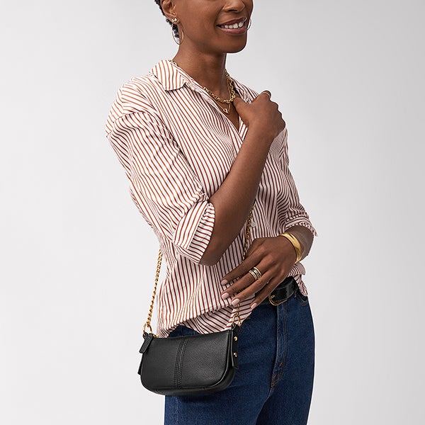 Engraved Fossil Jolie Mini Baguette Leather Crossbody