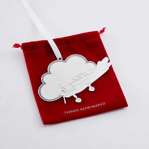 Engraved Silver Airplane Ornament