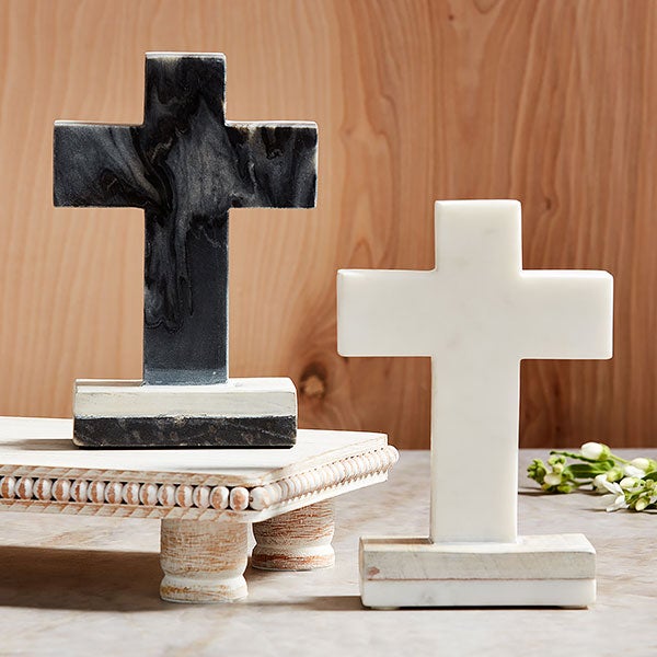 White Marble and Wood Cross