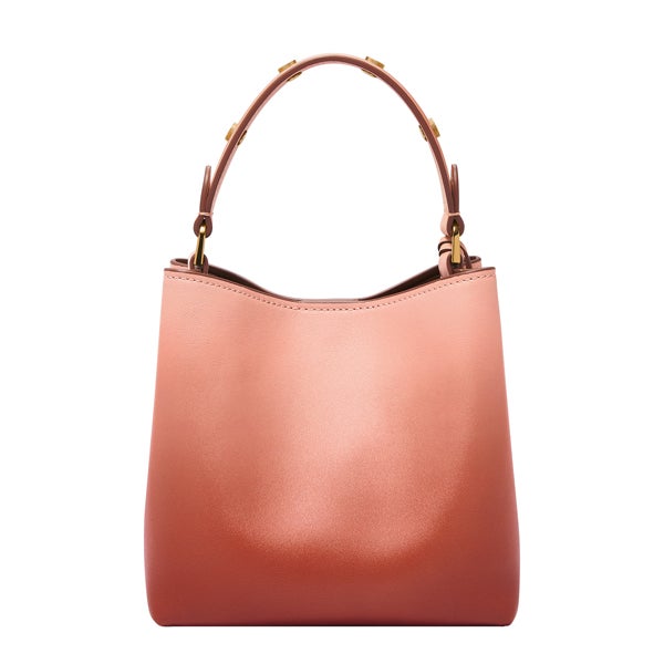 Engraved Fossil Jessie Faded Red Leather Small Bucket Bag