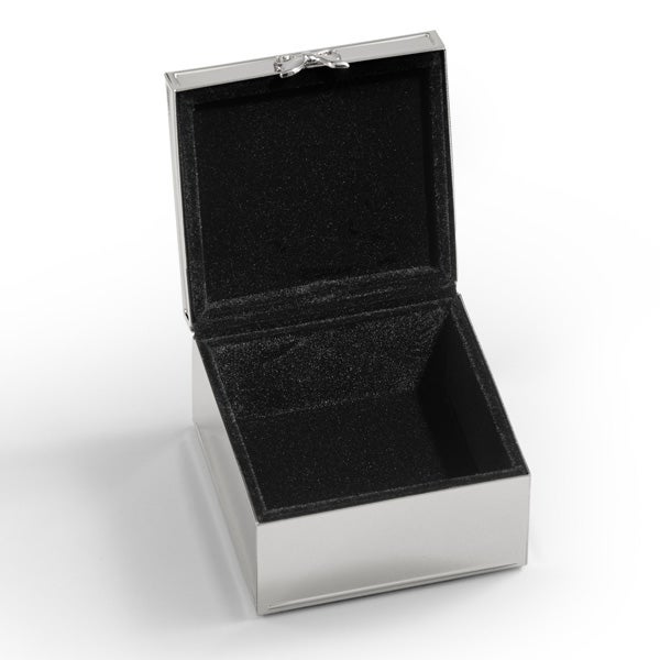 Engraved Silver Square Jewelry Box with Hinged Lid